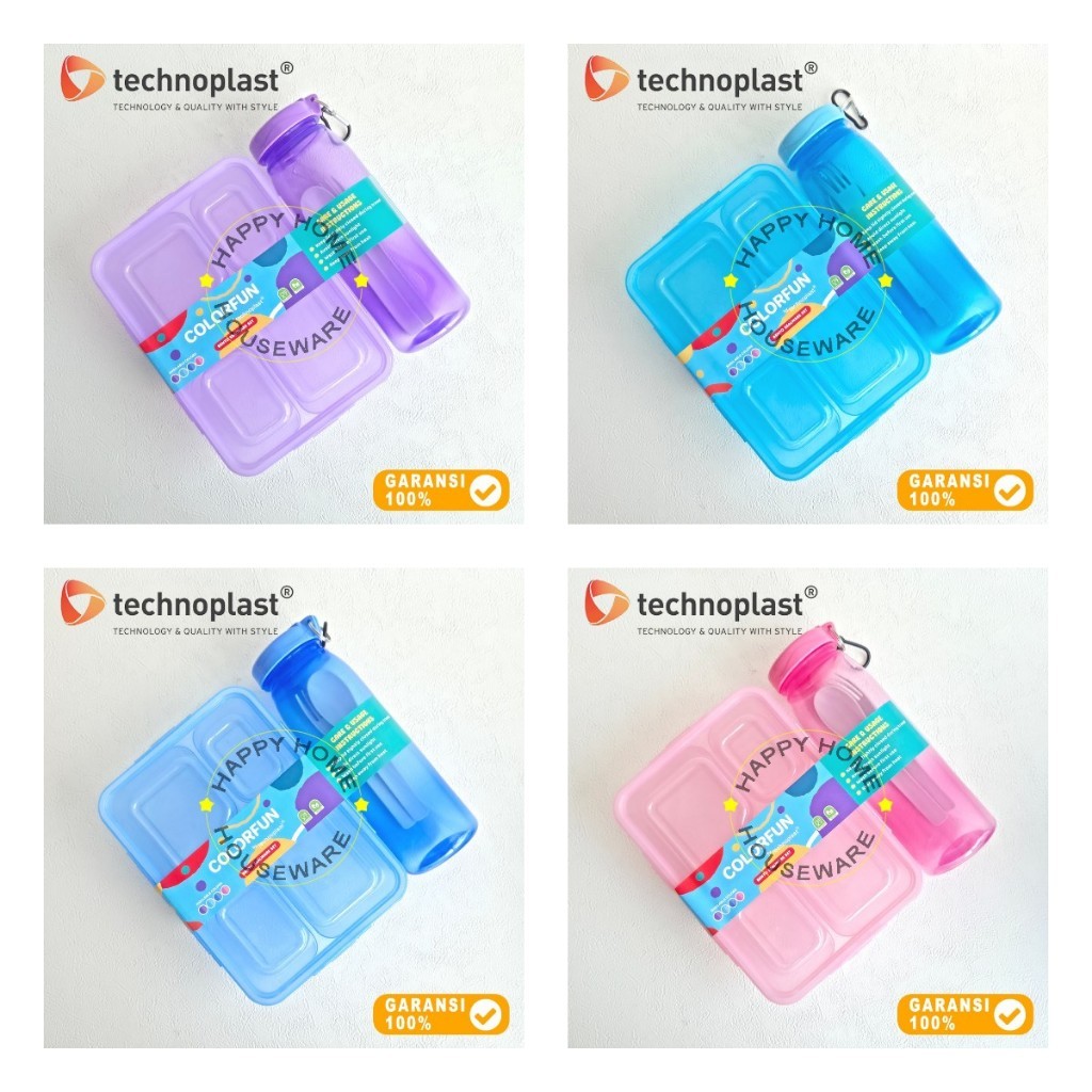 TECHNOPLAST Colorfun Bento Sealware Set Bento Box 1300ml Water Bottle ...