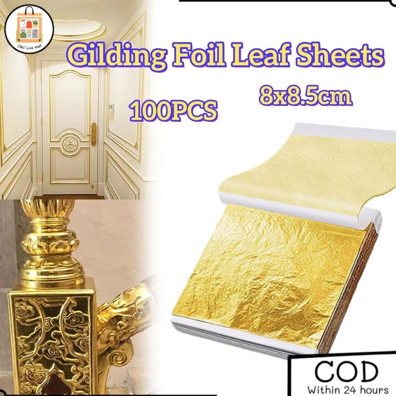 100 Pcs 24K Gold Leaf Sheets for Art Crafts Design Gilding Framing ...