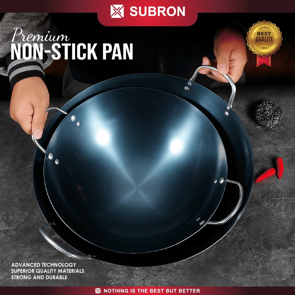 SUBRON Iron Cast Frying Pan 34CM 36Cm 38CM 40CM Non-Stick Seasoning ...