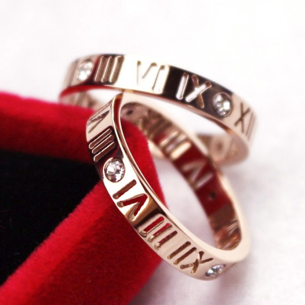 Romantic Beautiful Roman Numerals with Diamond Titanium Steel Ring Men ...