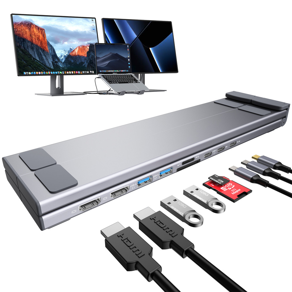 4K Dual Screen Display 9 in 1 USB-C Hub Docking Station Laptop Computer ...