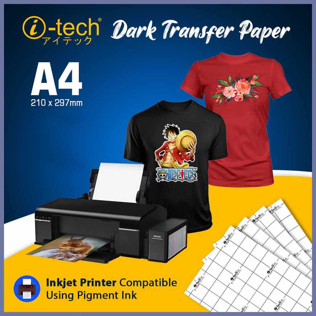 i-tech Dark Transfer Paper A4 Inkjet Heat Transfer Paper for Dark Color ...