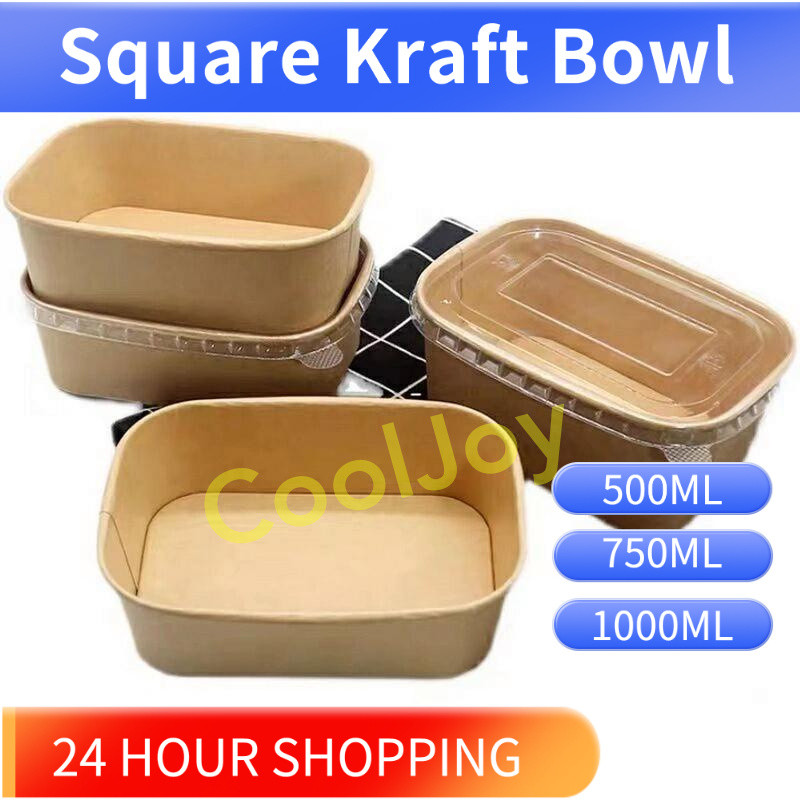 Square Kraft Bowl Food Fruit Salad Takeout Box Brown Disposable Meal ...