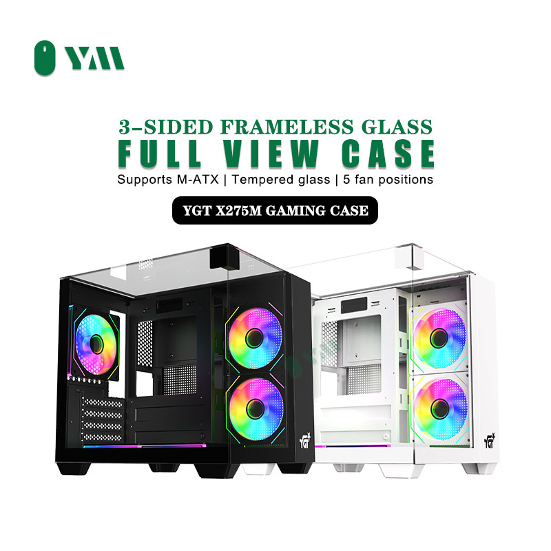 YYM YGT X275M M-ATX Gaming PC Case Panoramic column-free 3-sided glass ...