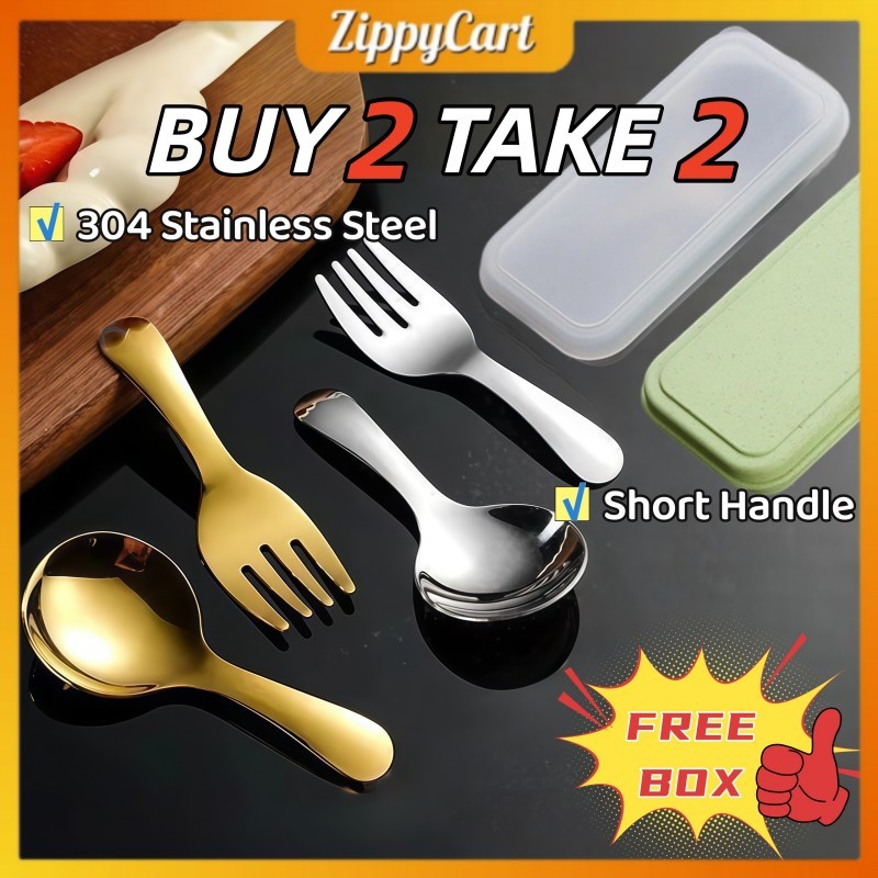304 Stainless Steel Short Handle Fork Spoon Mini Portable Metal Cutlery ...