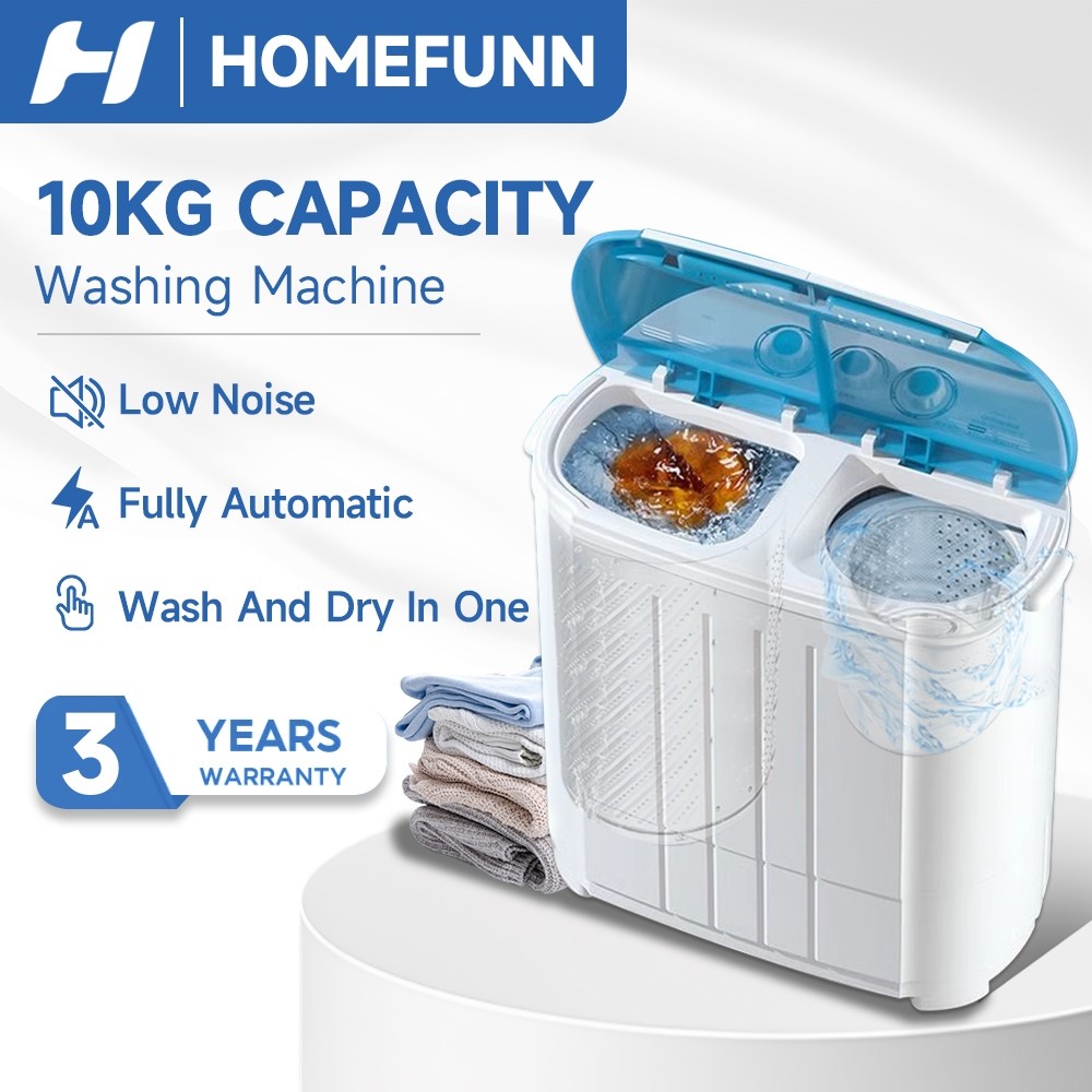 HOMEFUNN 10KG Double-Barrel Washing Machine With Dryer Blue Light ...
