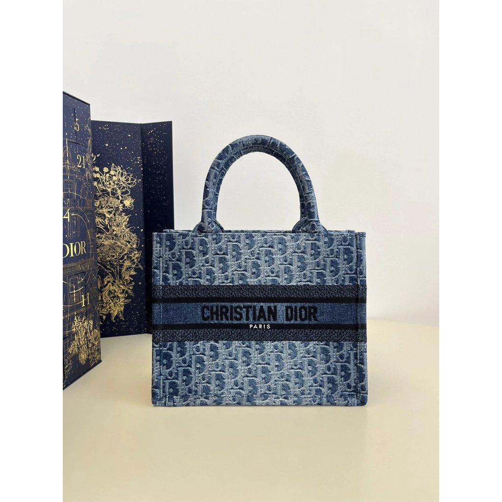 Dior 24 New Style Book Tote Washed Denim Gradient Tote Bag Small Medium ...