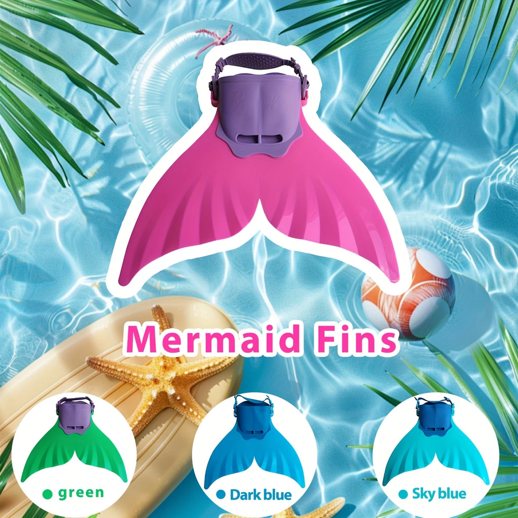 Children Mermaid Fins Training Pink Flipper Swim Diving Feet Tail ...