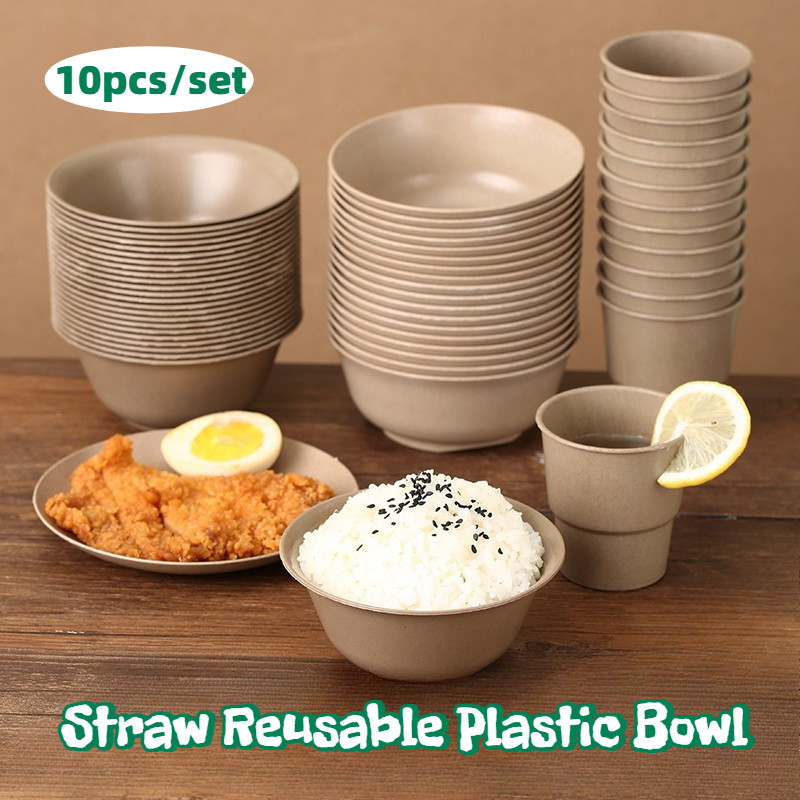 10Pcs Rice Husk Disposable Bowl Thickened Disposable Biodegradable ...