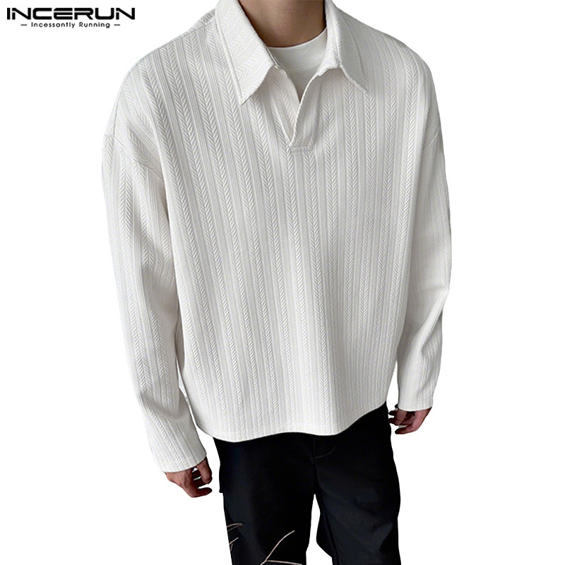 INCERUN Men's Fashion Texture Design Long Sleeve Shirt POLO Shirts ...
