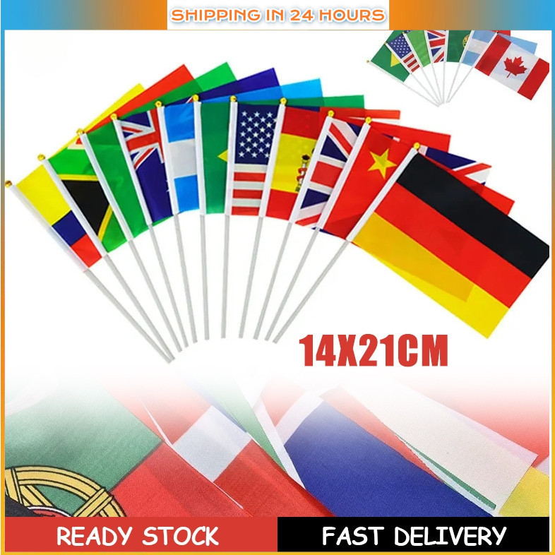 [Ready Stock] 32PCS Hand Flag World Country Stick Flags International ...