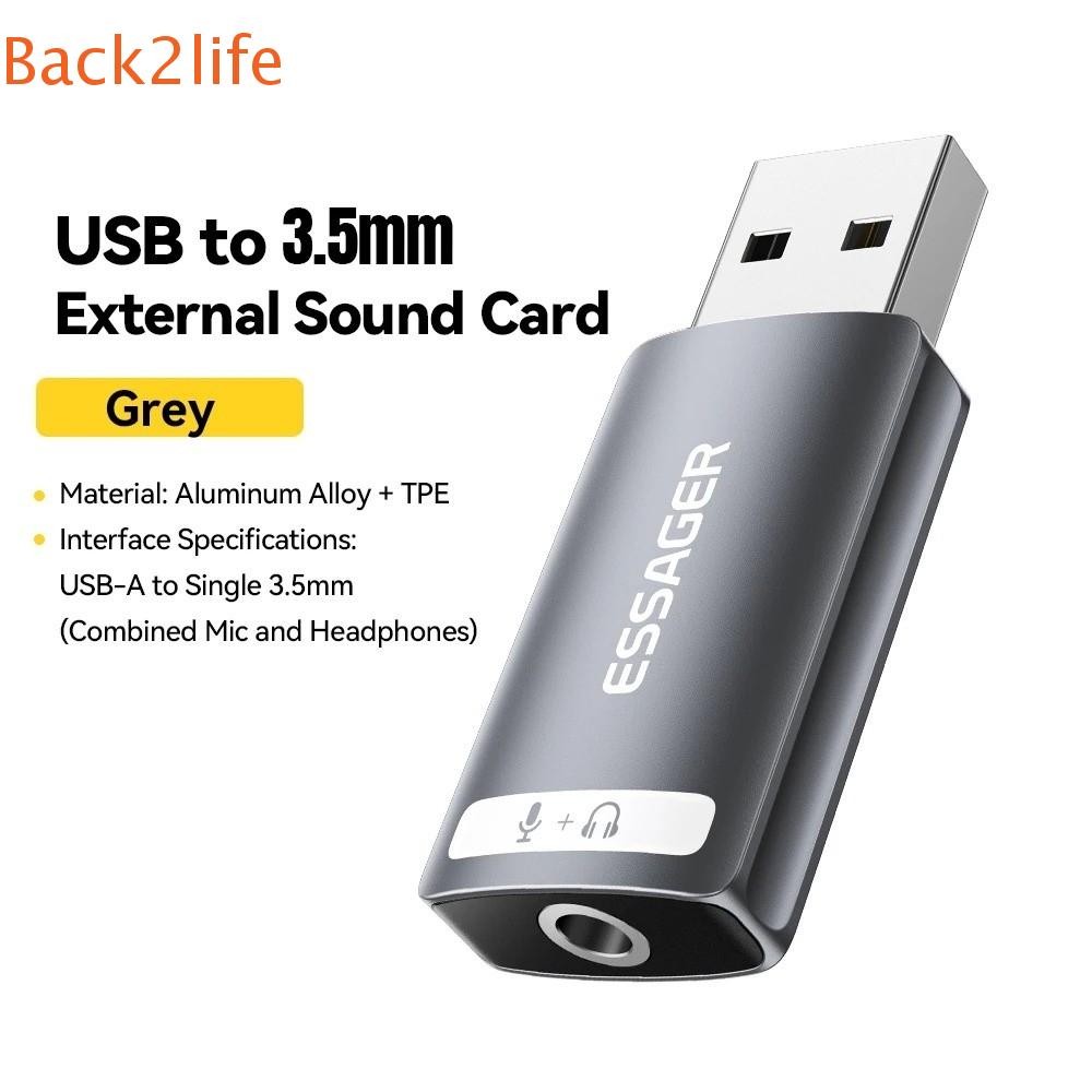 BACK2LIFE USB Sound Card, Stereo Headset Audio Adapter External Sound ...