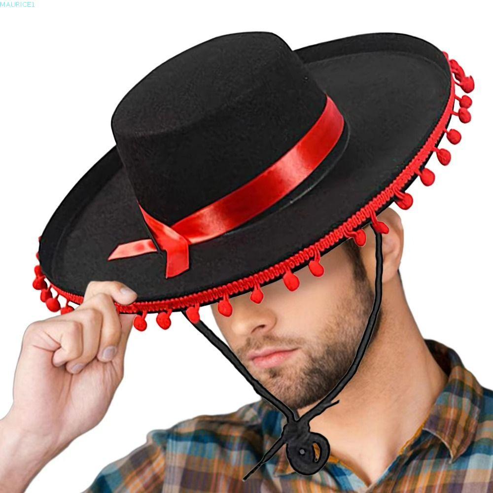 MAURICE1 Mexican Sombrero Hats, Fuzz Ball Wide Brim Mexican Hat ...