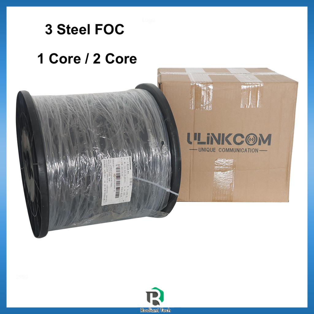 3 Steel Fiber Optic Cable 1 Core / 2 Core 1km 1000m Pure Black Wire ...