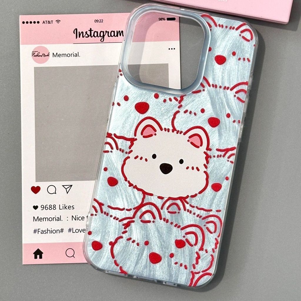 Feather texture Blue and red lines dog avatar Premium Phone Case ...