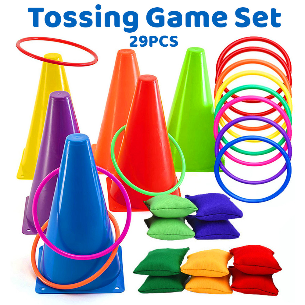 Kids Toss Game 29pcs Set - 10 Rings & 12 Bean Bags with 6 Cones ...