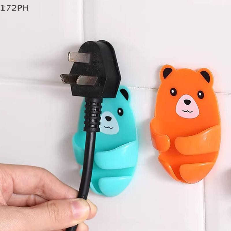 [HOT] 4Pcs Wall Storage Hook Bear Plug Bracket Punch-Free Power Plug ...