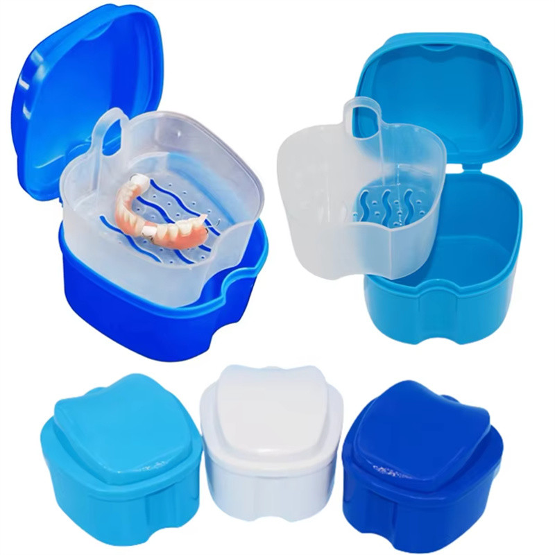 Denture Box Case Cleaning False Teeth Storage Box with Hanging Net ...