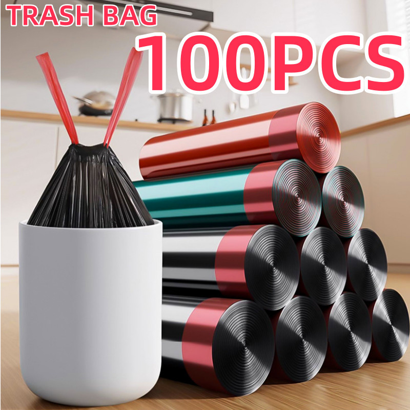 100PCS Thickened Plastic Drawstring Trash Bag with Holder Recycling ...