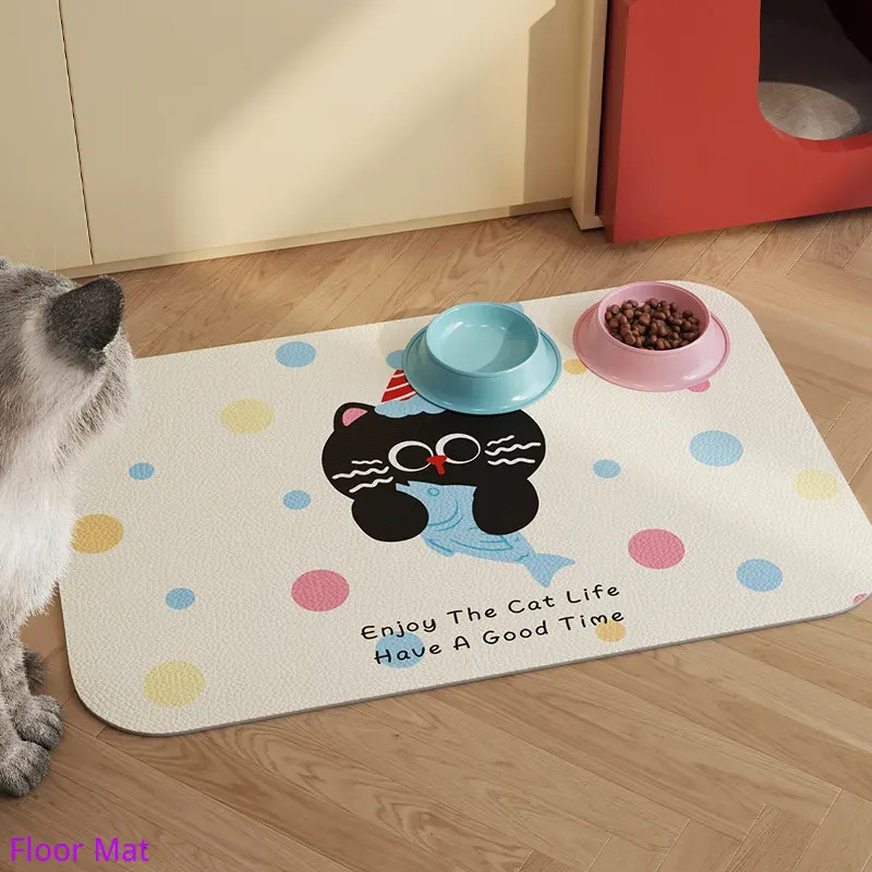 Cute Cartoon Leather Floor Mat Pet Waterproof Non-slip Placemat ...