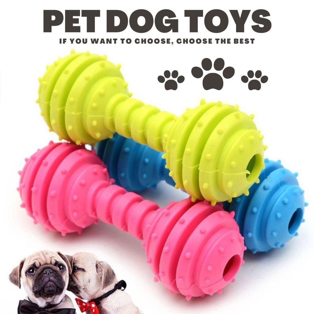 Dog and Cat Chew Bone Toy Barbell Molar Stick with Fun Squeaky Sounds ...