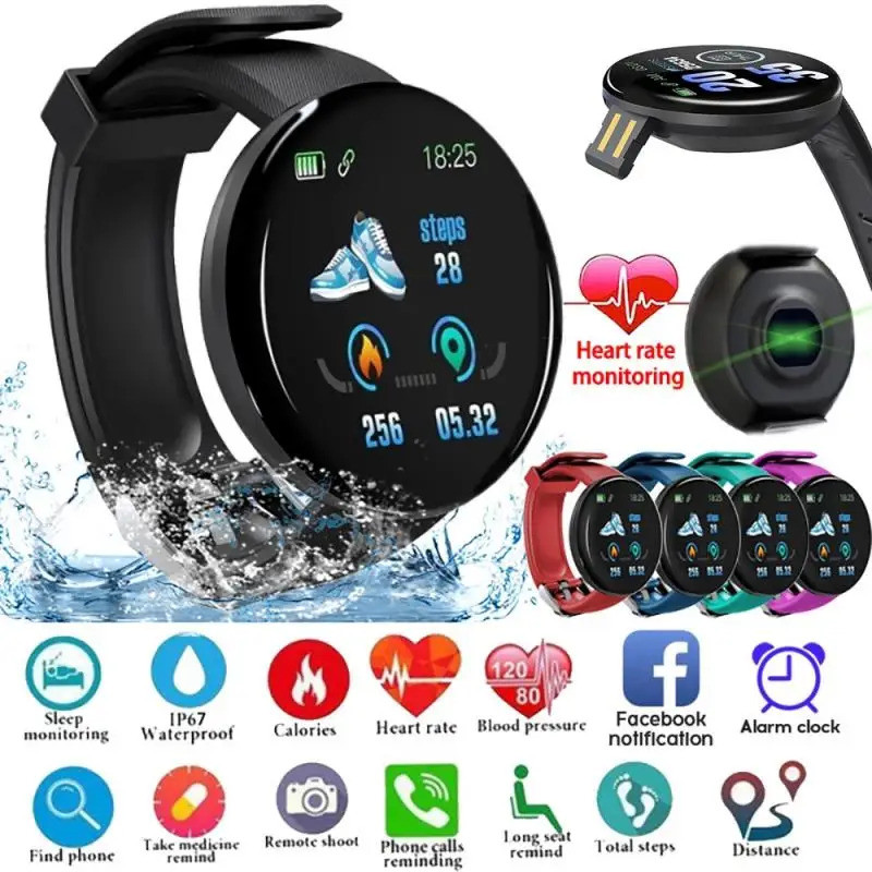 Smart Watch Round Blood Pressure Heart Rate Monitor Men Fitness Tracker ...