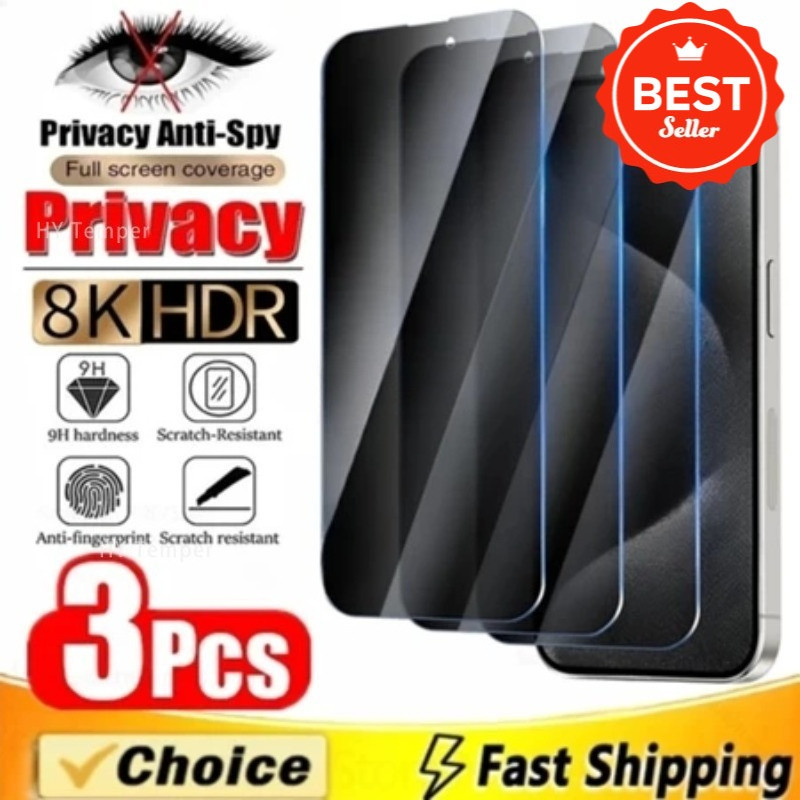 3PCS Anti-Spy Tempered Glass Film For VIVO Y17 Y15 Y20 Y15A Y11 Y03 Y02 ...