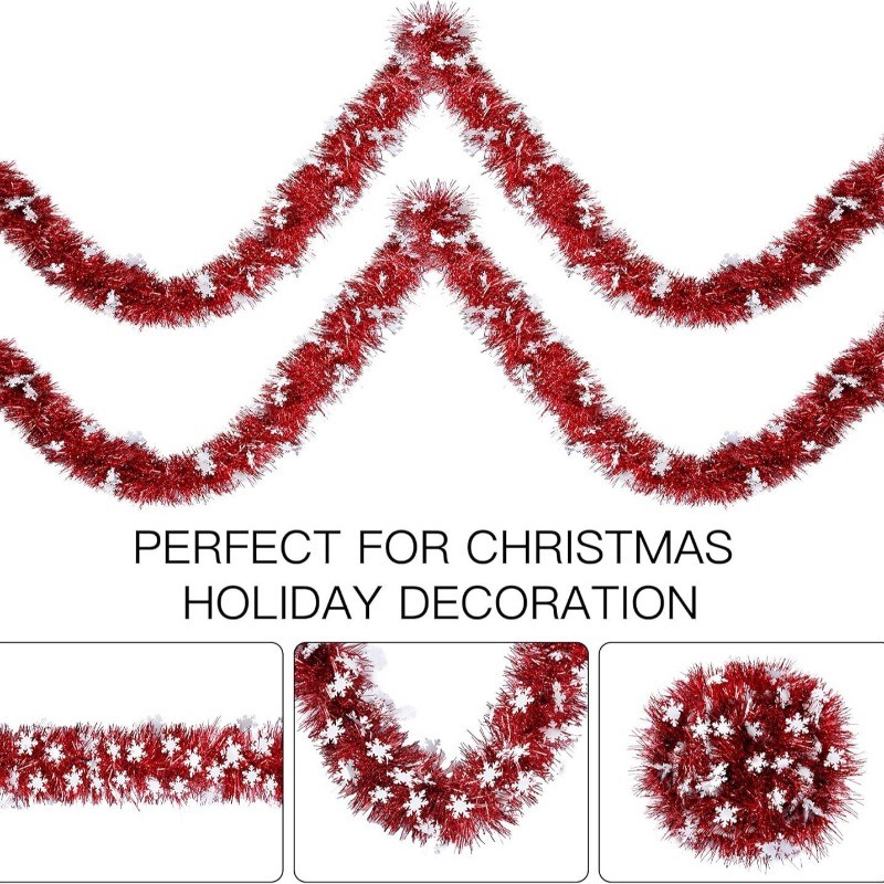 2m Red Christmas Tree Streamer Snowflake Xmas Tree Garlands Ornaments ...