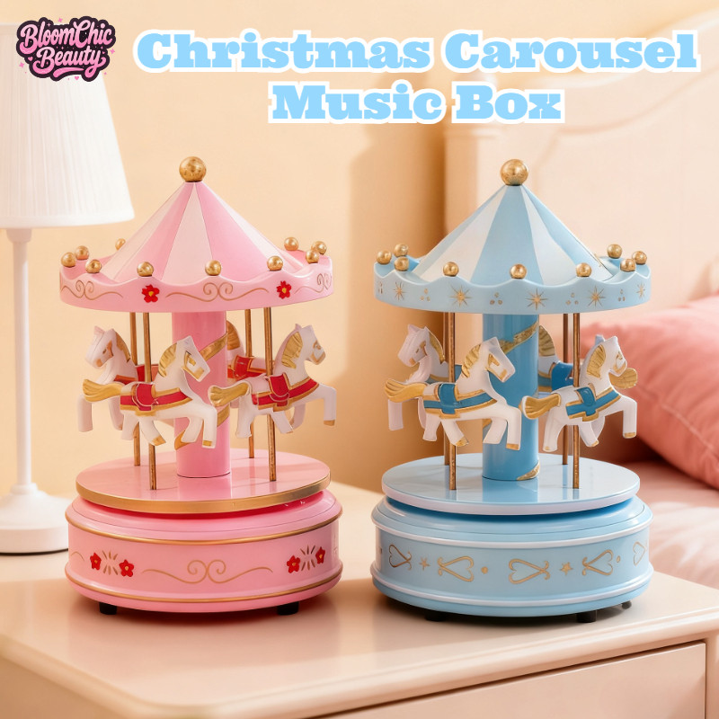 Christmas Carousel Music Box Vintage Desktop Rotating Musical Box Toy ...