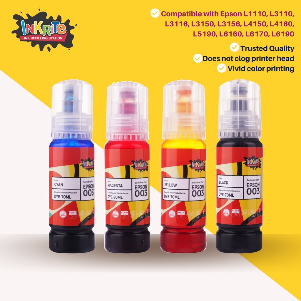 Inkrite Ink for Epson 003 Epson L1110 L1210 L1250 L3110 L3116 L3210 ...