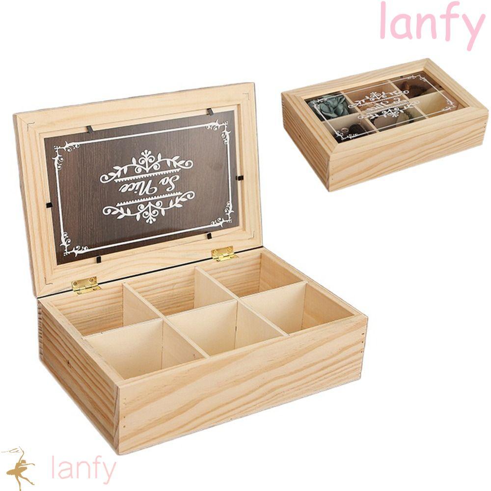 LANFY Wooden Tea Box, 6 Grids with Clear Lid Tea Bag Holder, Sturdy ...