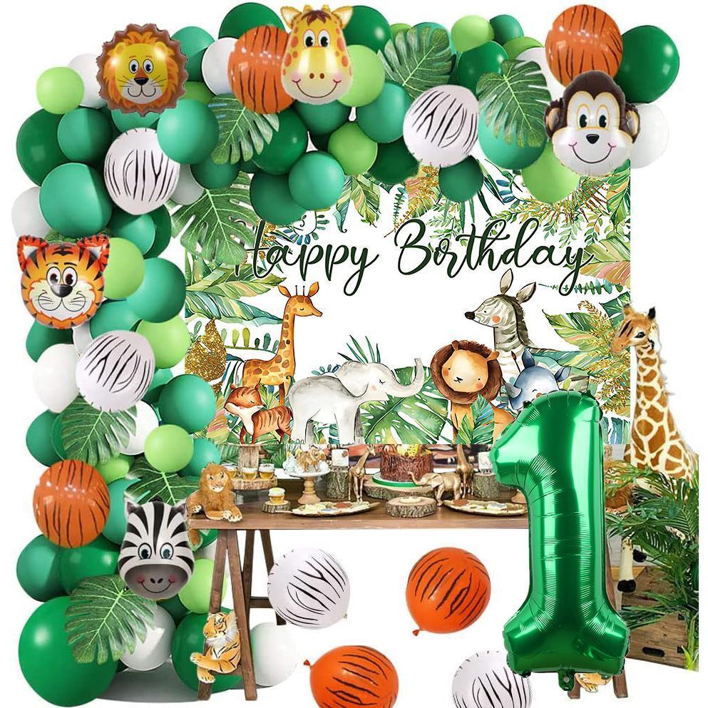 84pcs Jungle Safari Theme 1-7 Years Boy Girl Birthday Green Orange ...