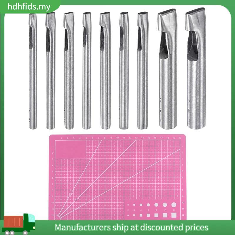 9Pcs Leather Oval Hole Punch Stainless Steel with A5 Cutting Mat PVC ...