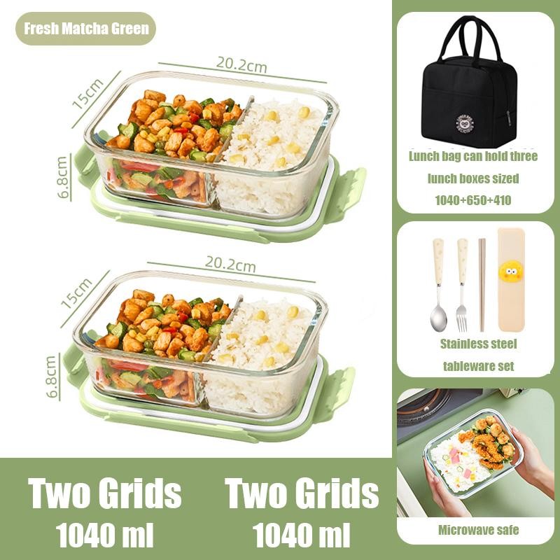KS Glass Bento Box Set Portable Children's Lunch Box with Cutlery and ...