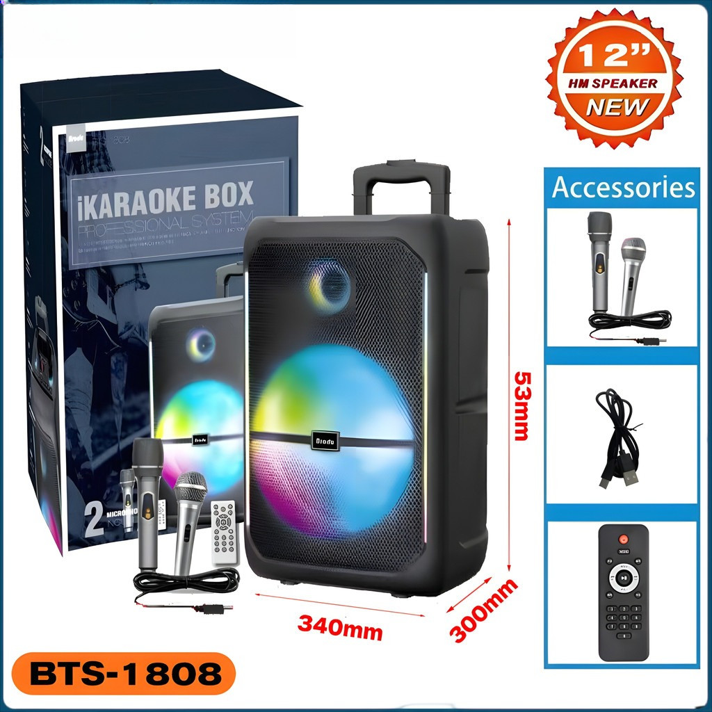 BTS-1808 Trolley Rechargeable Wireless FM Audio Speaker Portable Radio ...