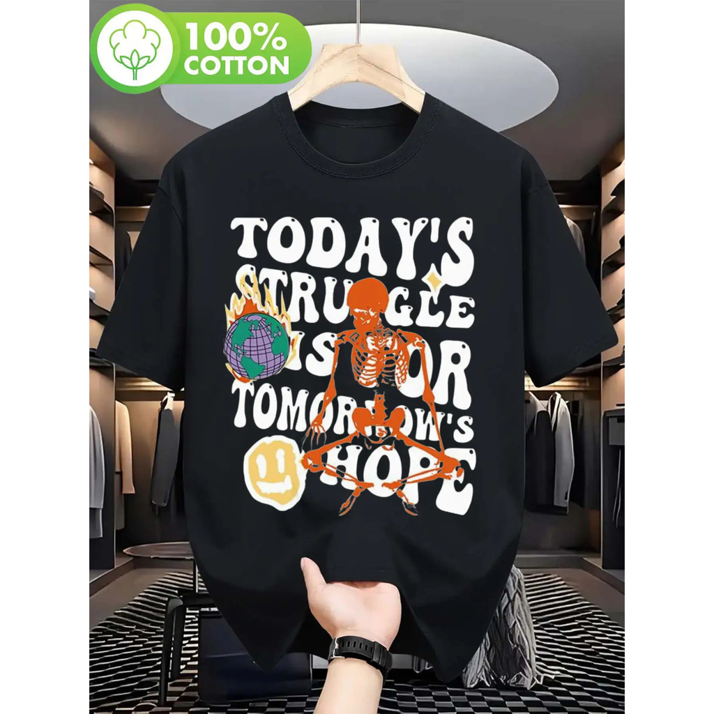 Men'S Black T-Shirt with Skeleton & Inspirational Quote "Today'S ...