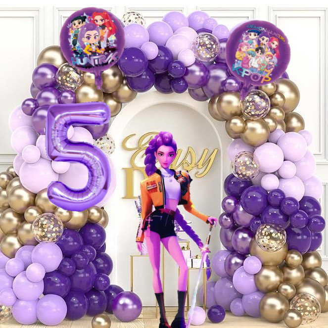 Kpop Demon hunter rumi Purple theme birthday decoration set balloon ...