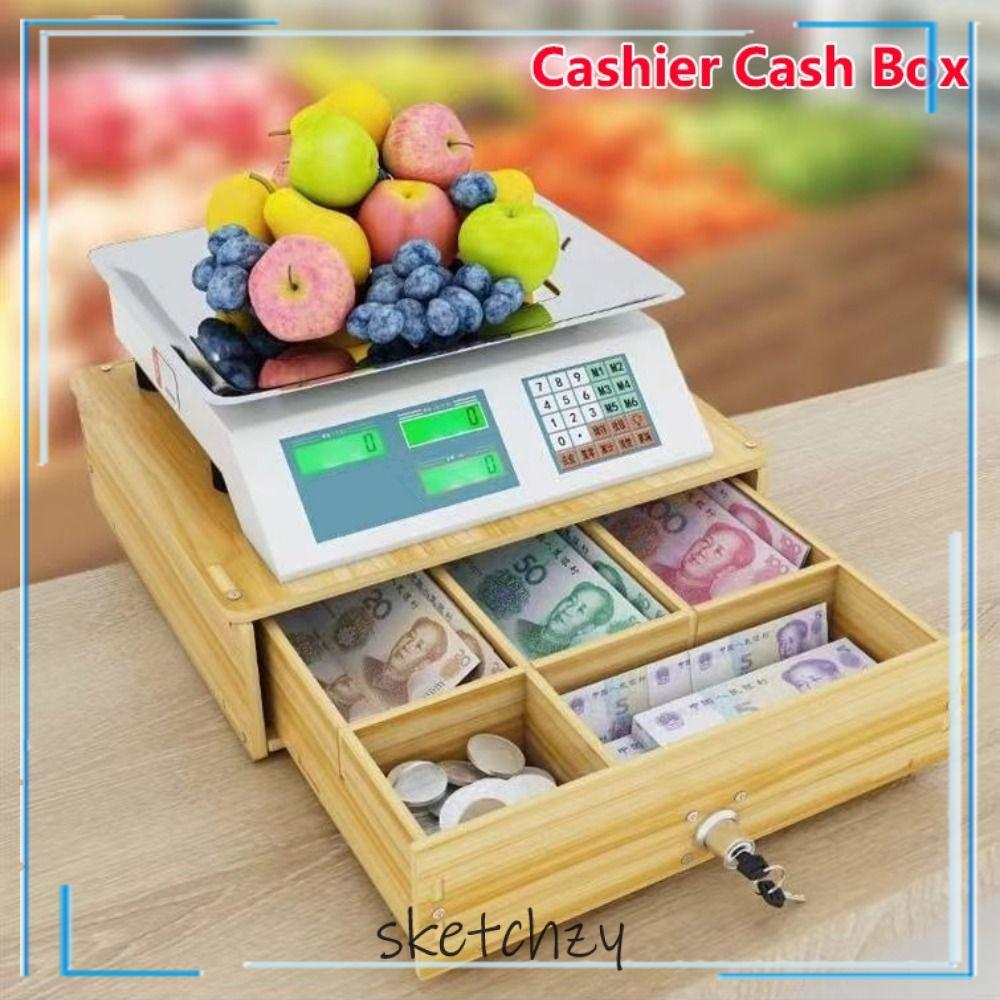 SKETCHZY Cashier Cash Box, Wood Neck Protection Money Coin Storage ...