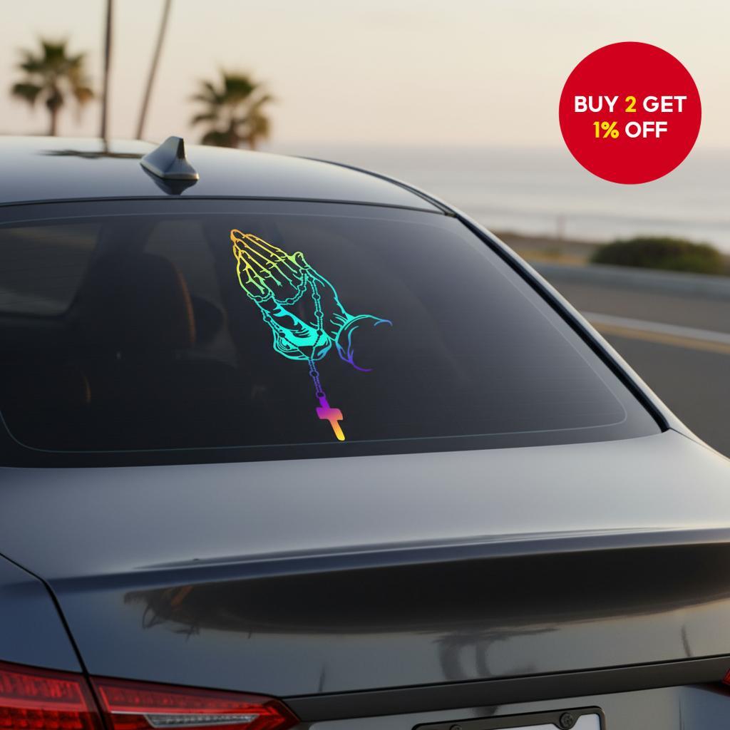 Religious Christian Car Decal Featuring Praying Hands and Rosary ...