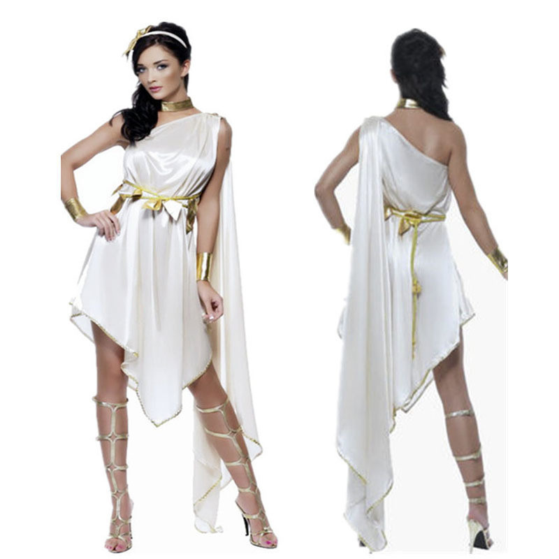 Ancient Greek Goddess COS Costume Cleopatra White Slanted Shoulder ...