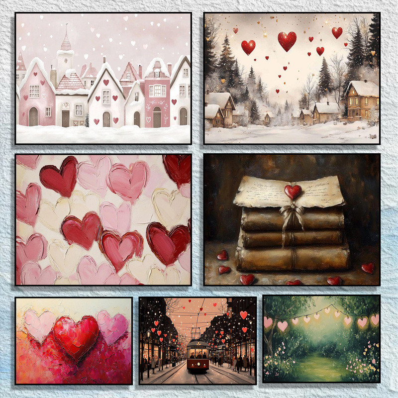Valentine's Day wall art poster, heart-shaped Valentine's Day city ...