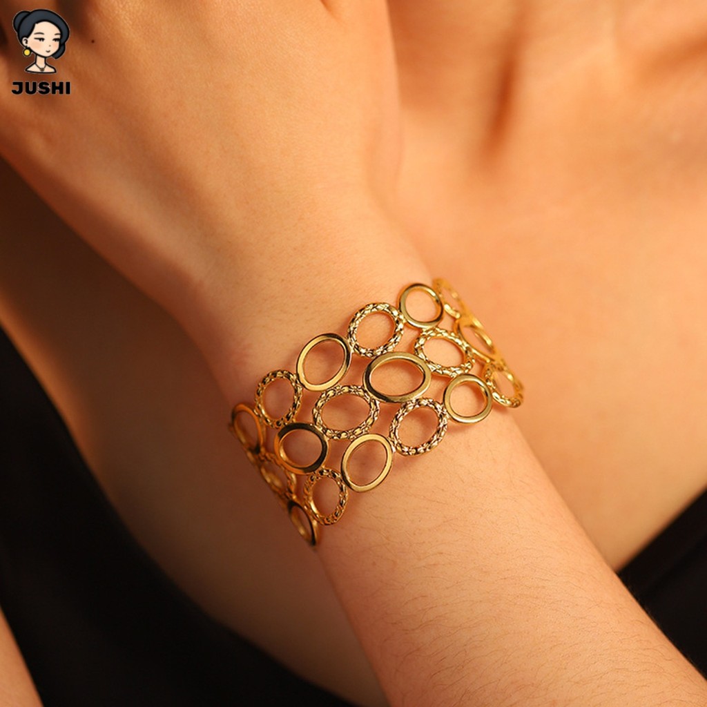 JUSHI Wide Cutout Stainless Steel Bangle for Women Y2K Aesthetic ...
