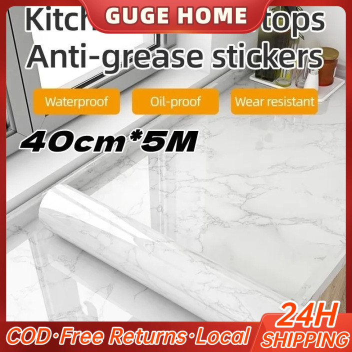40*500cm Marble Design Wallpaper For Kitchen PVC Waterproof Oil Proof ...