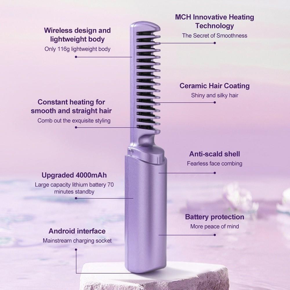 Portable Hair Straightener Comb Negative Ion Hair Fast Heating And ...