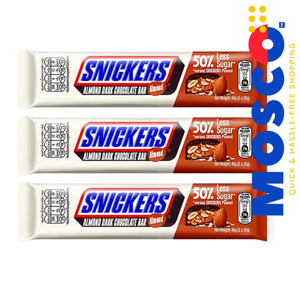 Snickers Almond Dark Chocolate Bar 40g (2x20g) – 3s Pack | 50% Less ...