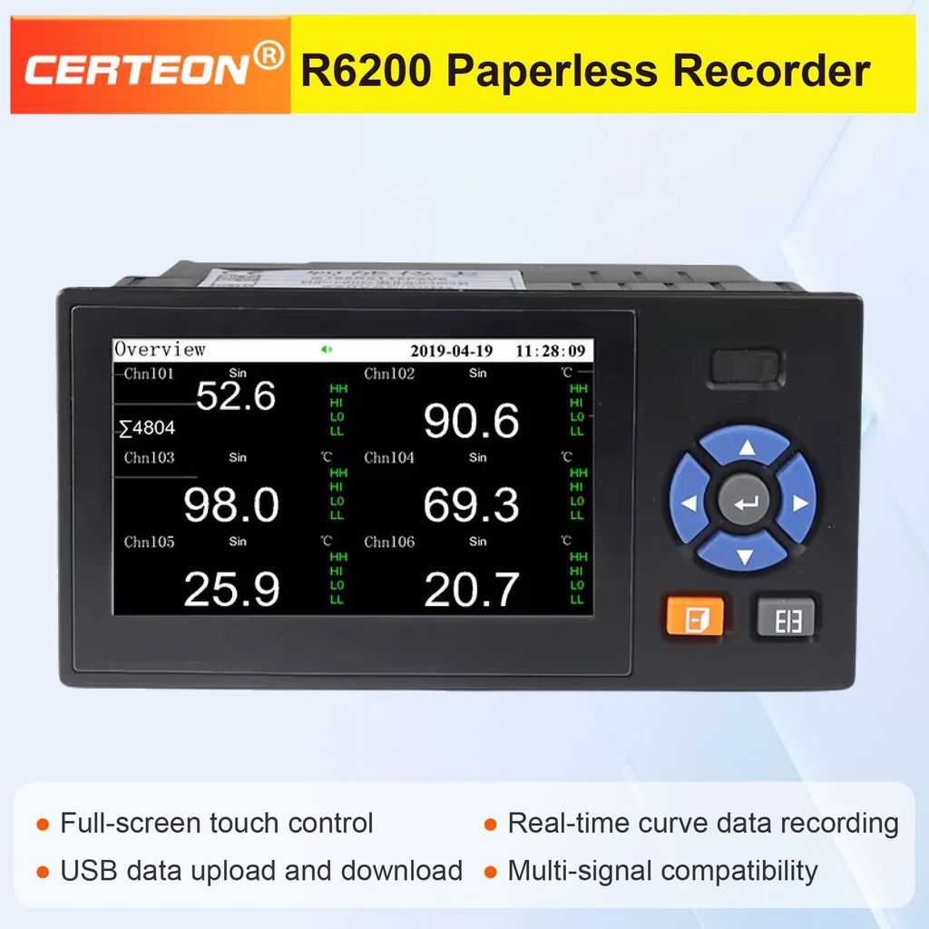 R6200 Paperless Data Logger Recorder 6‑Channel Temperature Pressure ...