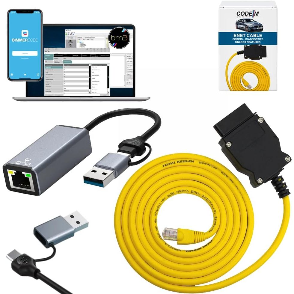 Reloot Code M - (ENET Cable BMW + USB-C + USB A Adapter) OEM OBD2 for ...