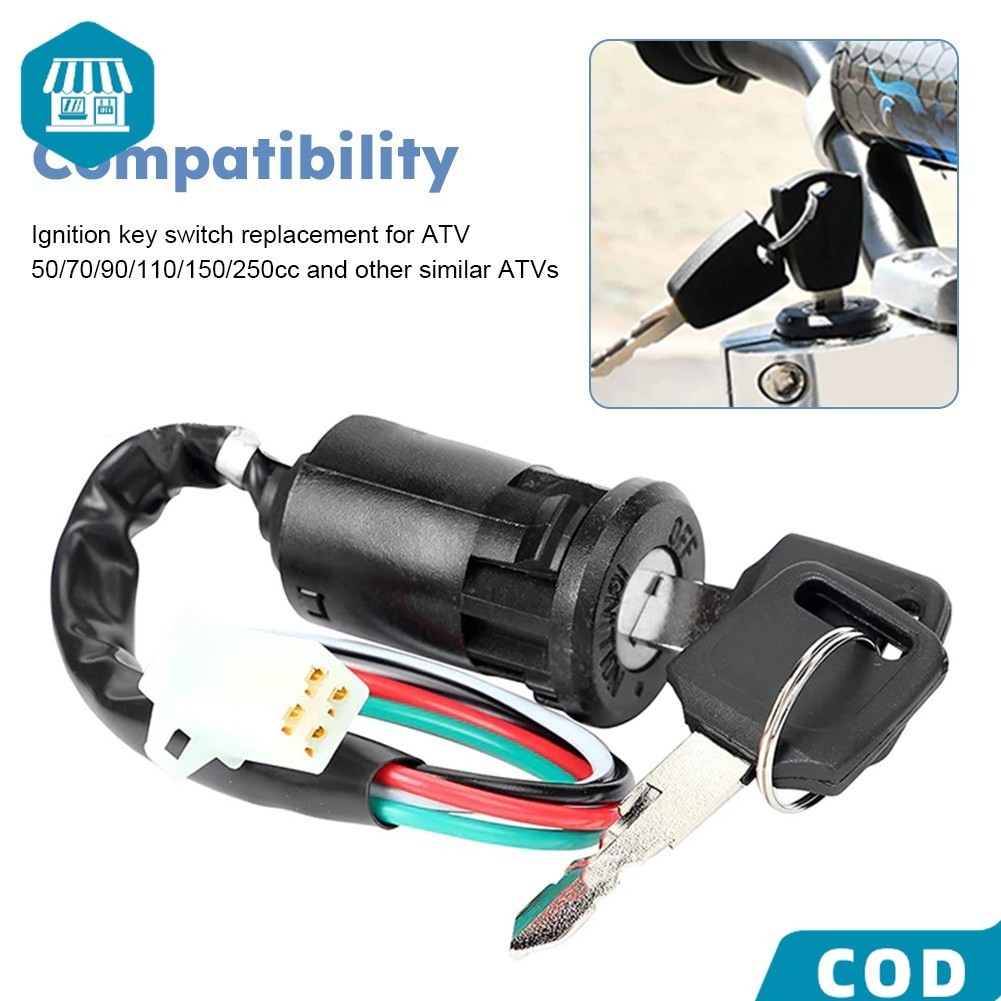 Motorcycle Key Ignition Switch 4 Wires ATV 50-250cc Universal Beach ...