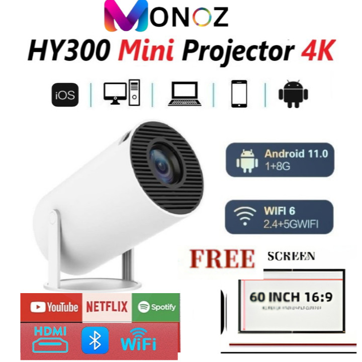 HY300 Android Mini Projector 1080P HD Netflix Youtube Ready Portable ...