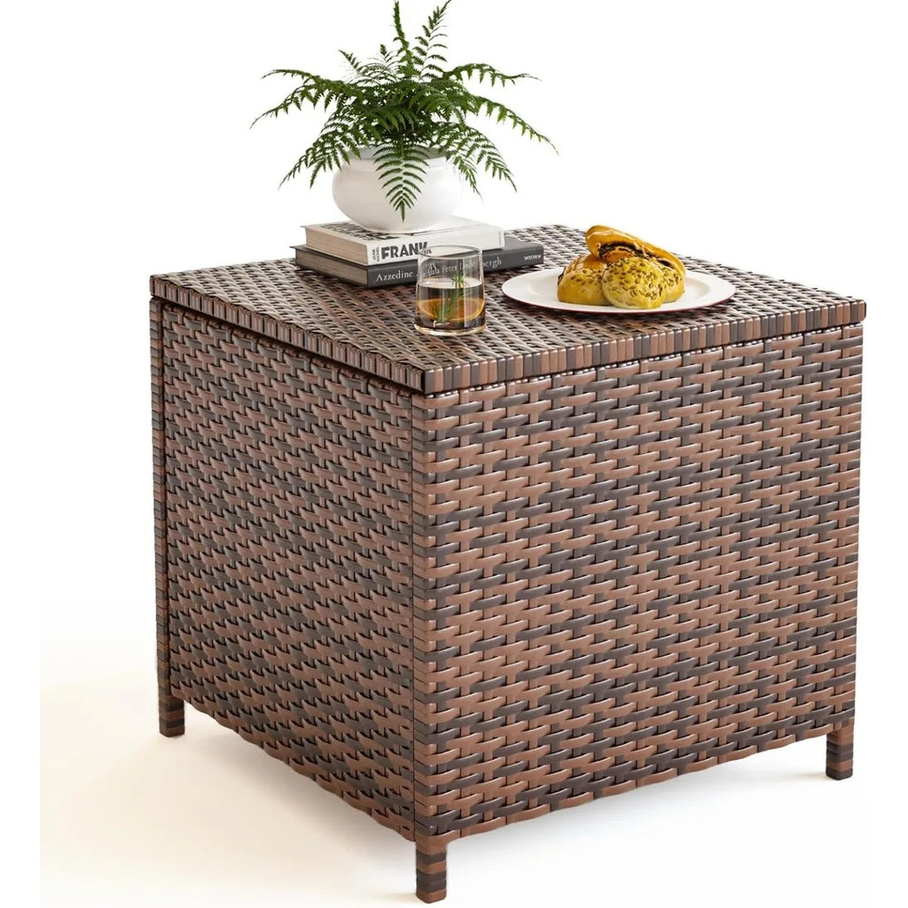 Outdoor Wicker Side Table With Storage Patio Rattan End Table Small ...